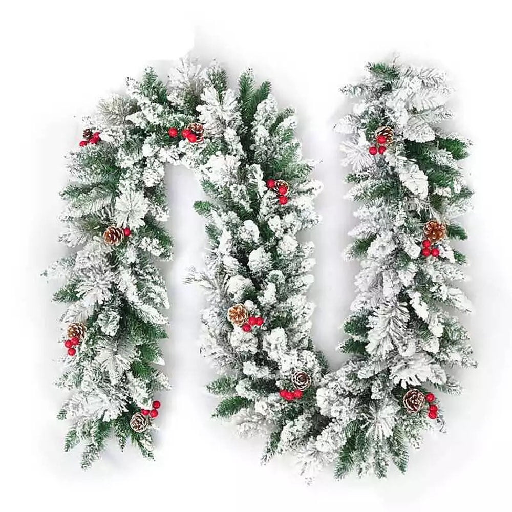 New Christmas Rattan Garland Flocked Christmas Rattan Garland Christmas ...