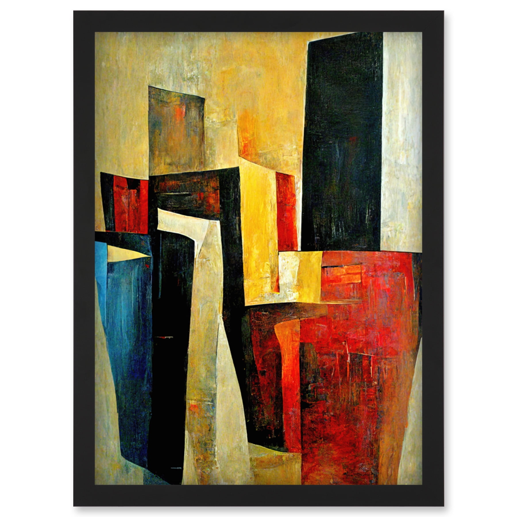 Bold Modern Abstract Cubism Acrylic Painting Artwork Framed Wall Art ...