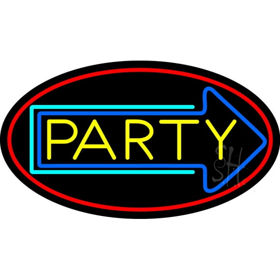 Party With Arrow 3 LED Neon Sign 20 x 37 - inches, Black Square Cut ...