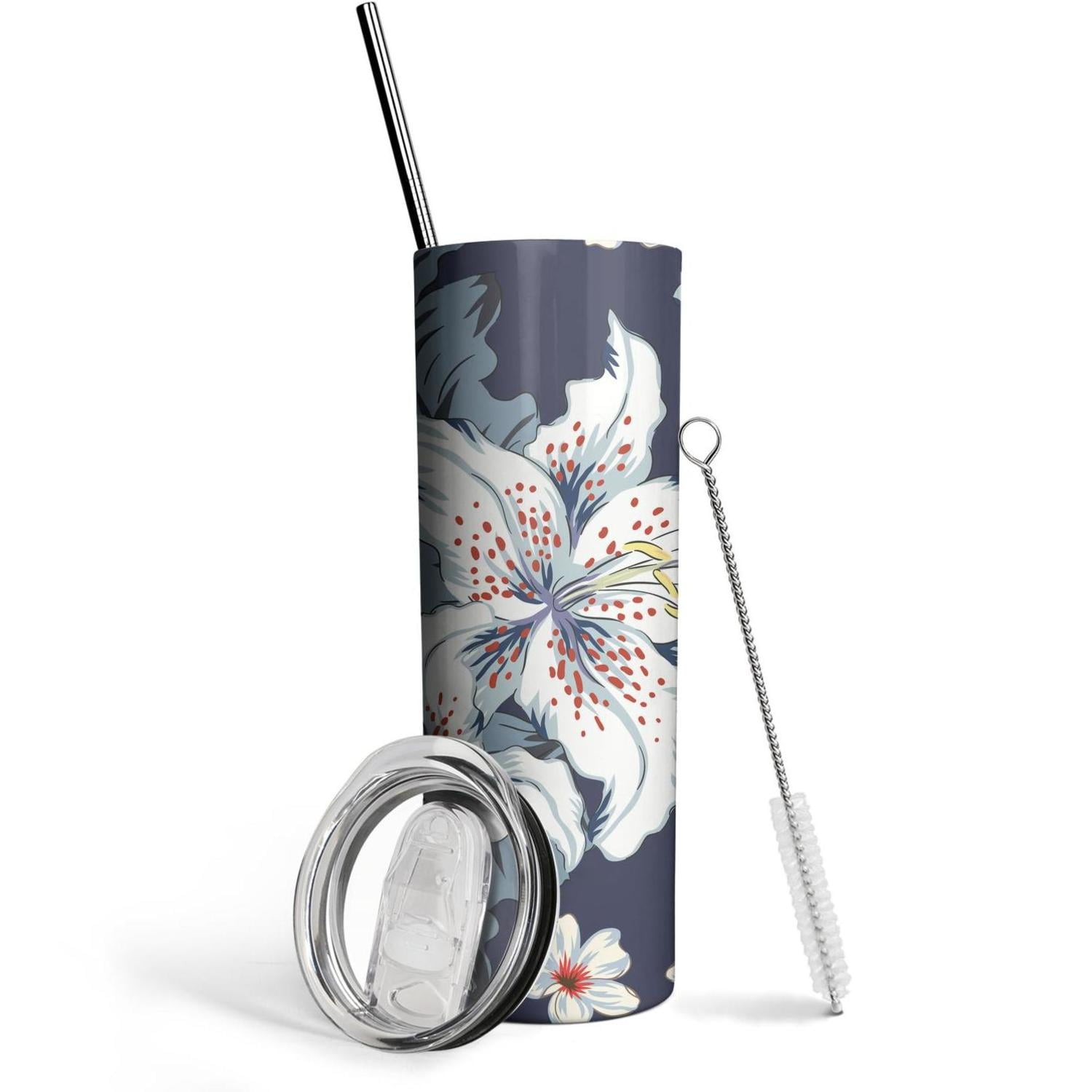 Flower Tumbler 20 Oz Travel Coffee Mug Floral Print Skinny Tumblers ...