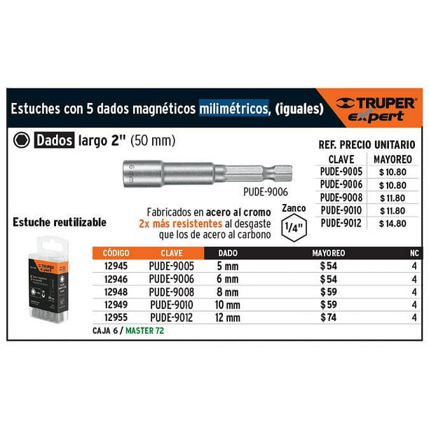 Juego de dados magnéticos, 5 mm, 5 piezas, Truper Expert Expert Juego de dados magnéticos, 5 mm ...