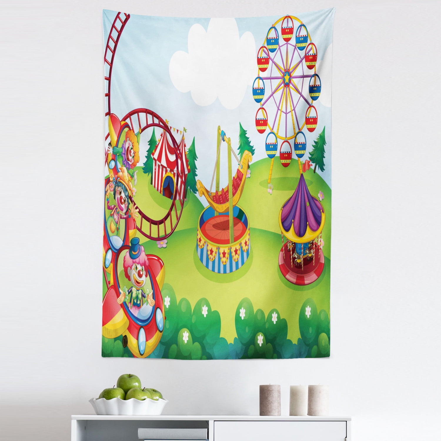 Colorful Tapestry, Circus and Theme Park Design Carousel Amusement and ...
