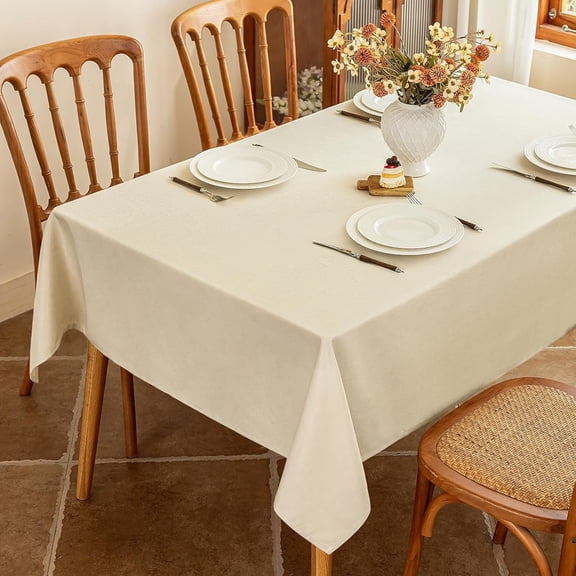 Beige Rectangle Tablecloth Jacquard Spillproof Table Cloth Soft Thick ...