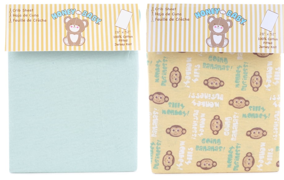 Honey Baby Monkey Toddler Bed or Crib Sheets 2-Pack (100% Cotton ...