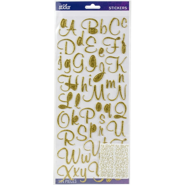 Sticko Alphabet Stickers 104/Pkg-Script - Gold Glitter - Walmart.com