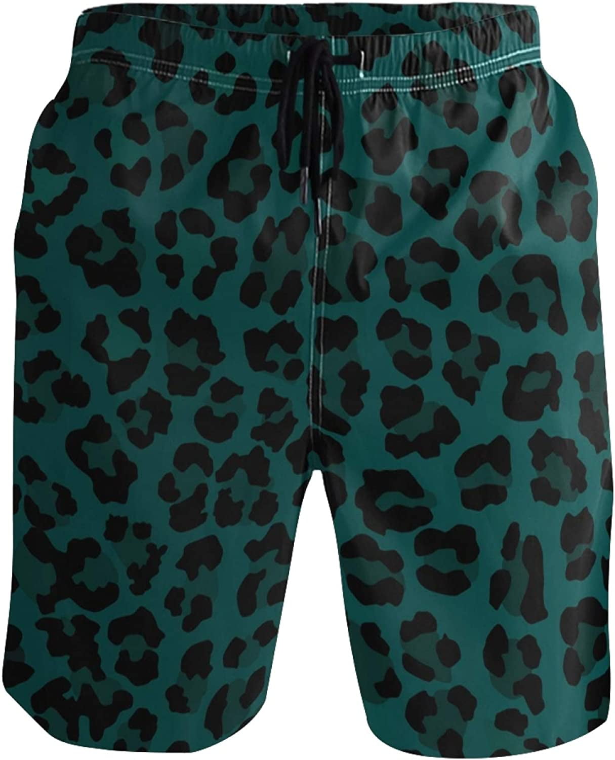 Men's Leopard Print Blue Swim Trunks Classic Beach Board Shorts with ...