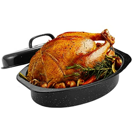 JY cOOKMENT granite Roaster Pan, Small 13A Enameled Roasting Pan with ...