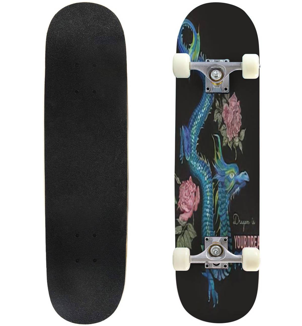 Embroidery oriental floral pattern with blue dragon and red roses ...
