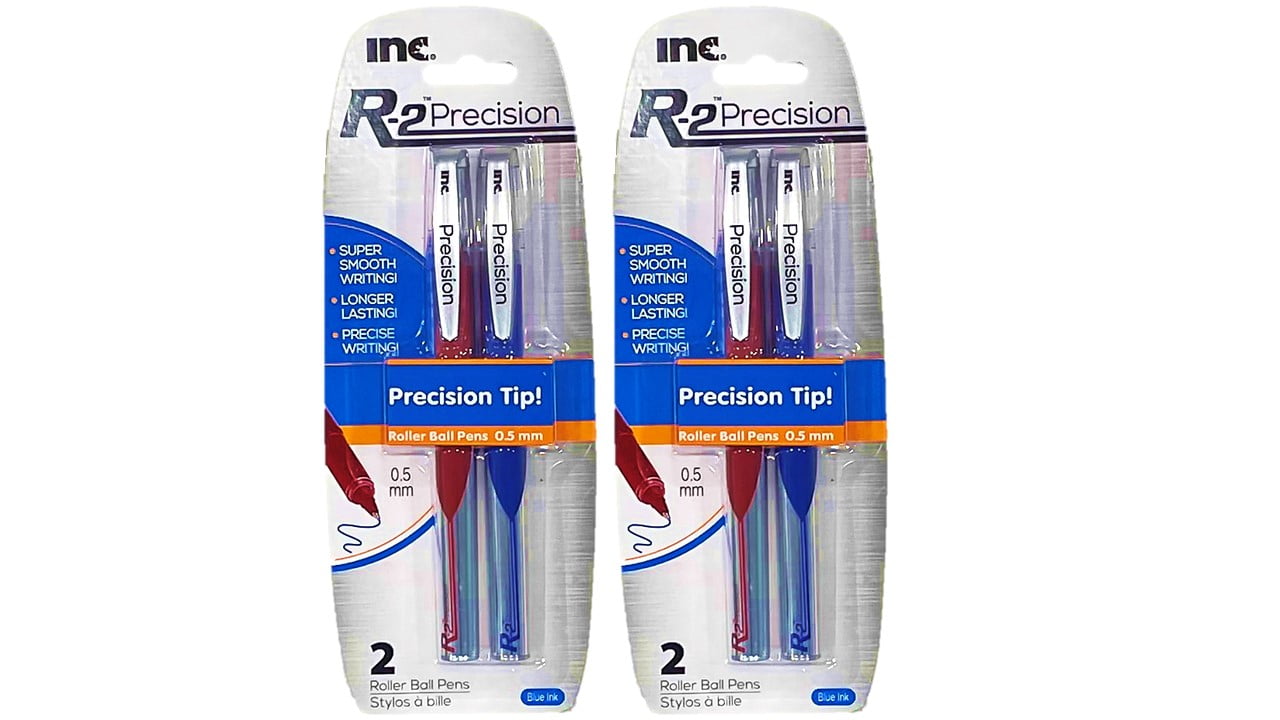 Inc R-2 Precision 0.5 Roller Ball Pens, 2 Pack, 4 Count Total, Blue Ink ...