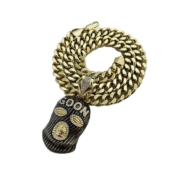 Iced Bling Gold Plated Simulated Diamond Mask Goon Pendant & 10mm 30 ...