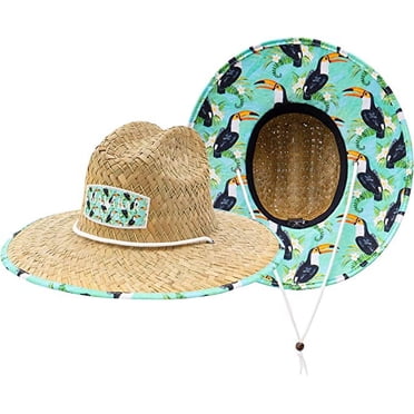 Diver Sun Hat, Men's Straw Hat with Fabric Pattern Print Lifeguard Hat ...