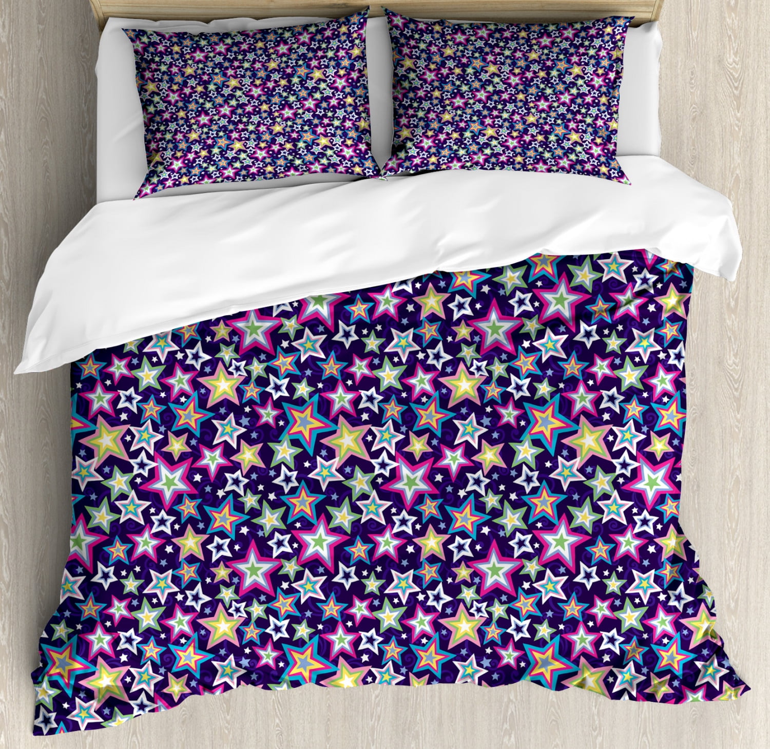 Star Queen Size Duvet Cover Set, Multicolored Stars in Different Shapes ...