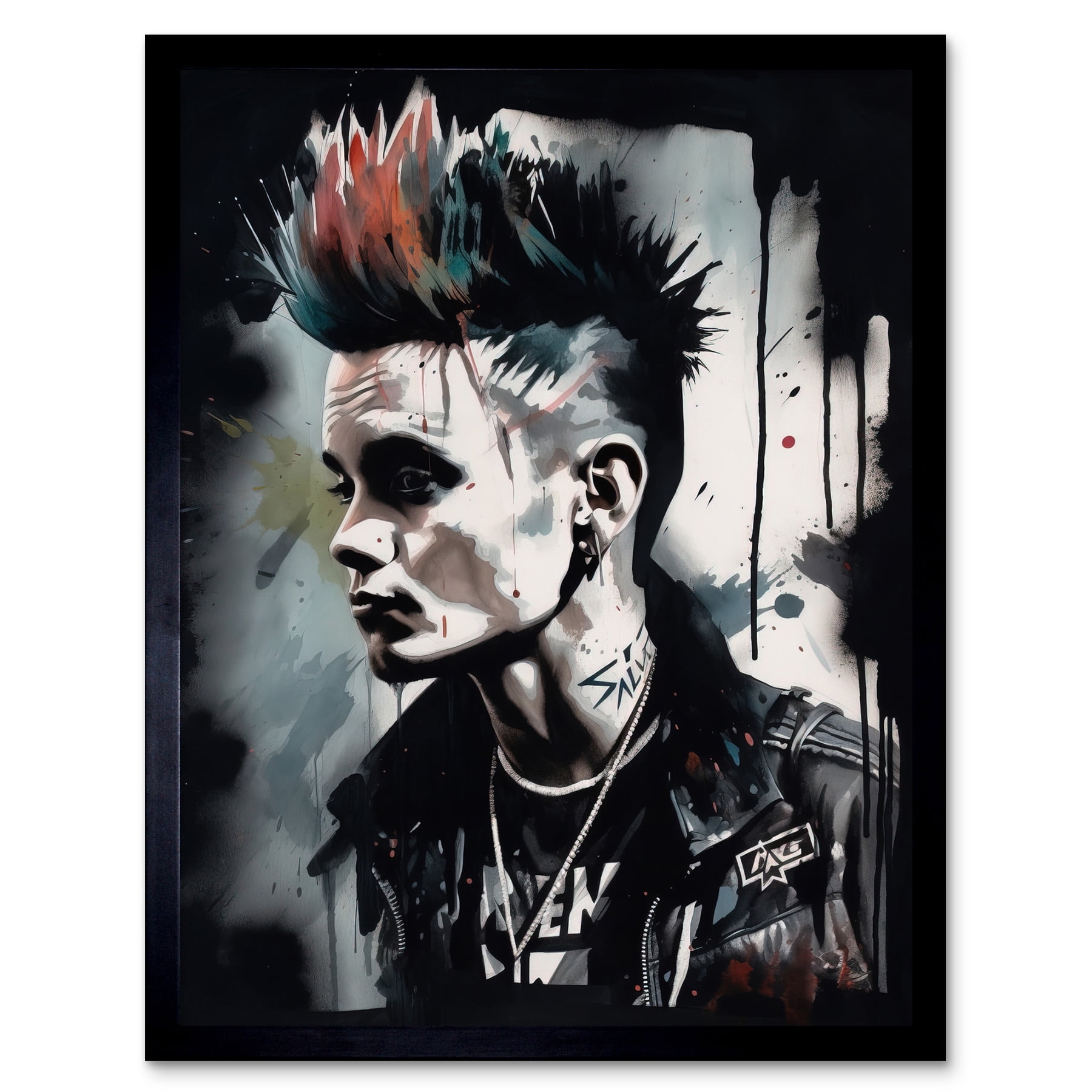 Punk Rock Music Fashion Young Man with a Mohawk Modern Watercolour ...