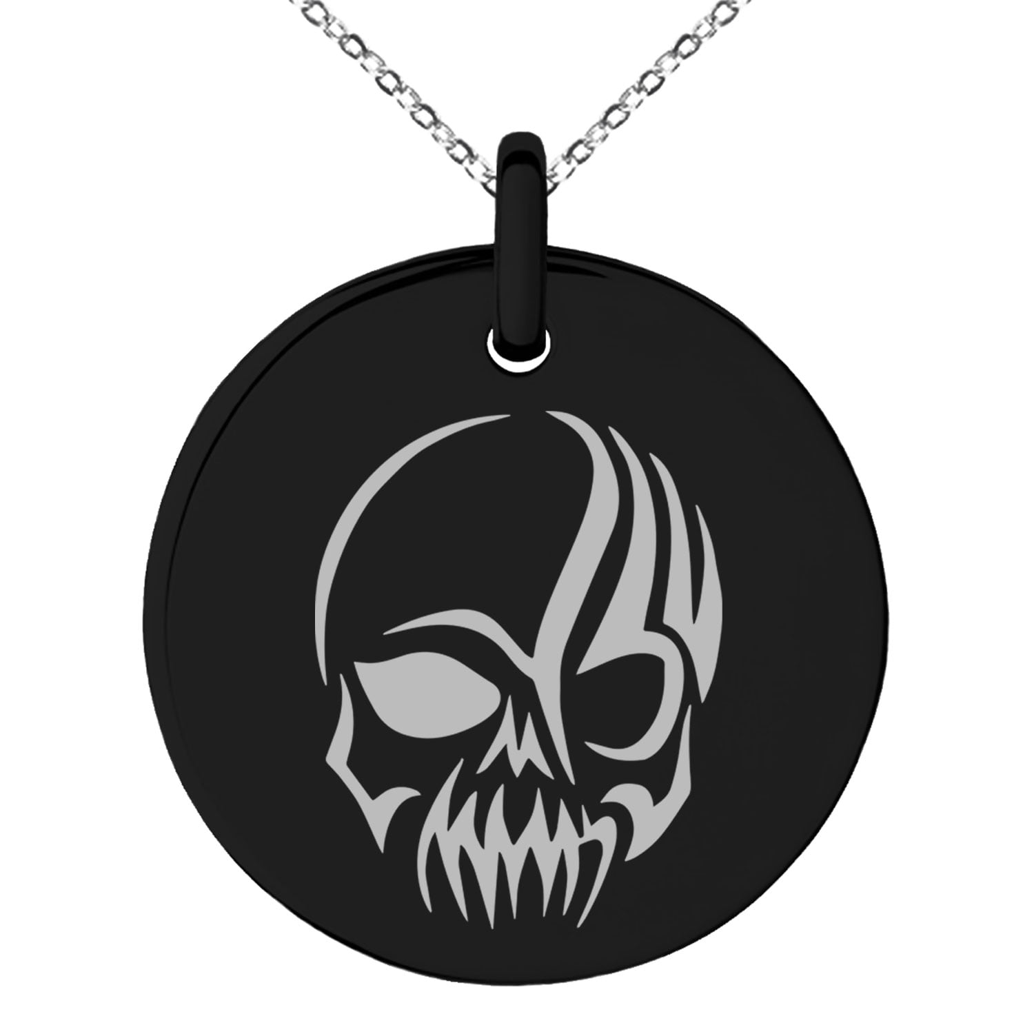 Stainless Steel Death Zombie Skull Engraved Small Medallion Circle ...