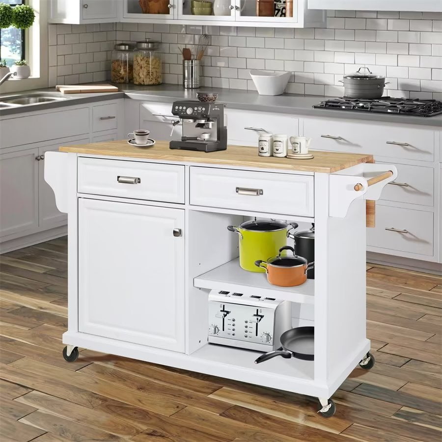 Rolling Kitchen Island with Storage, Utility Kitchen Trolley with Drop ...