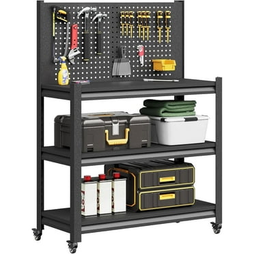" H Workbench with Pegboard, Heavy Duty Metal Tool Workbench with ...