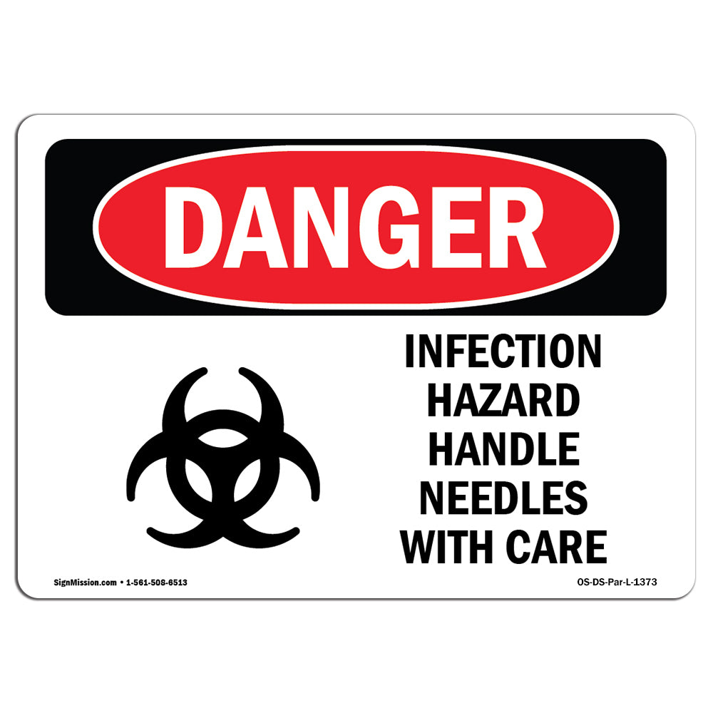 OSHA Danger Sign - Infection Hazard Handle Needles With Care | Plastic ...