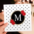3drose, Letter M Monogram Black and White Polka Dots with Red Roses ...