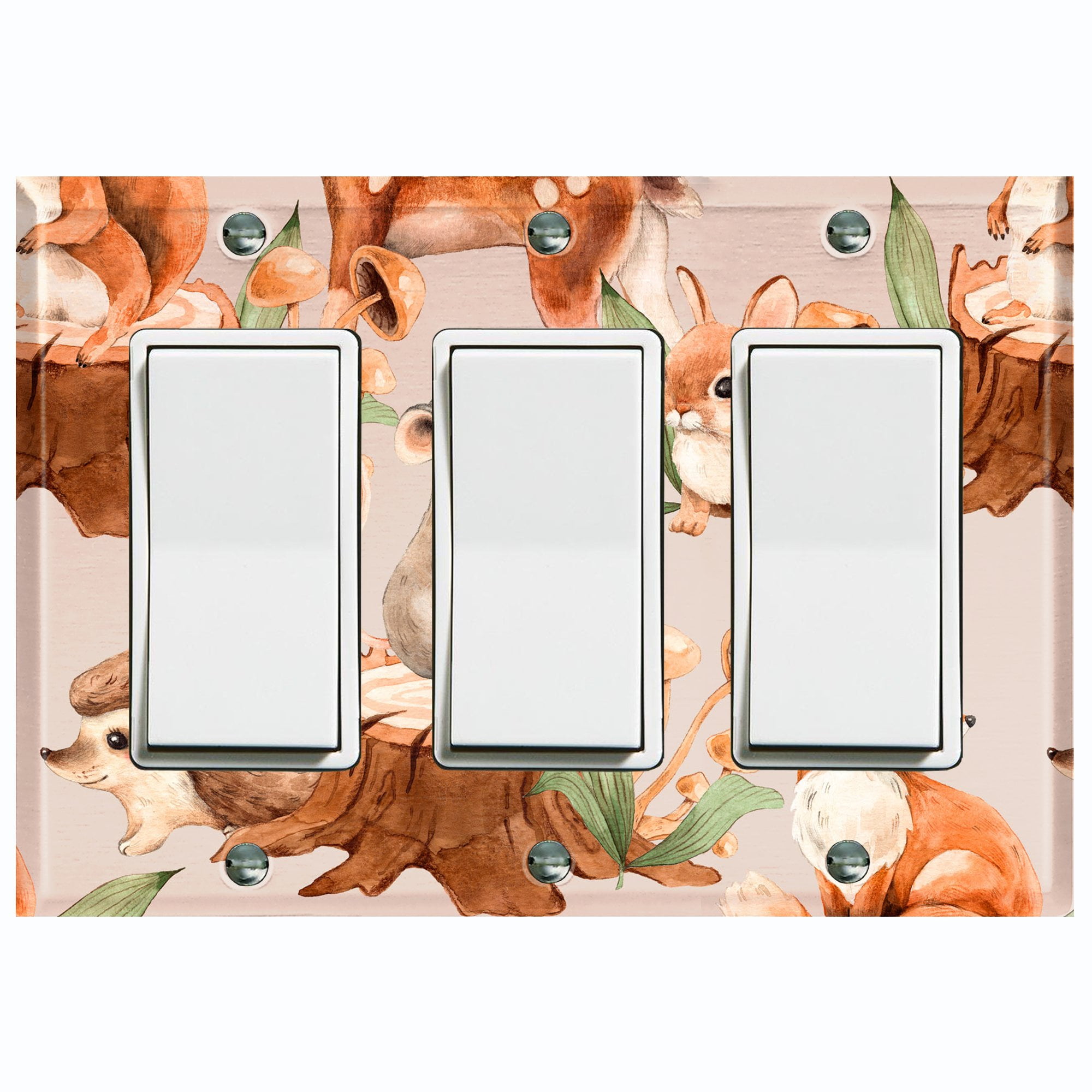 Metal Light Switch Plate Cover Cute Forest Animals Bunny Mouse Fox ...