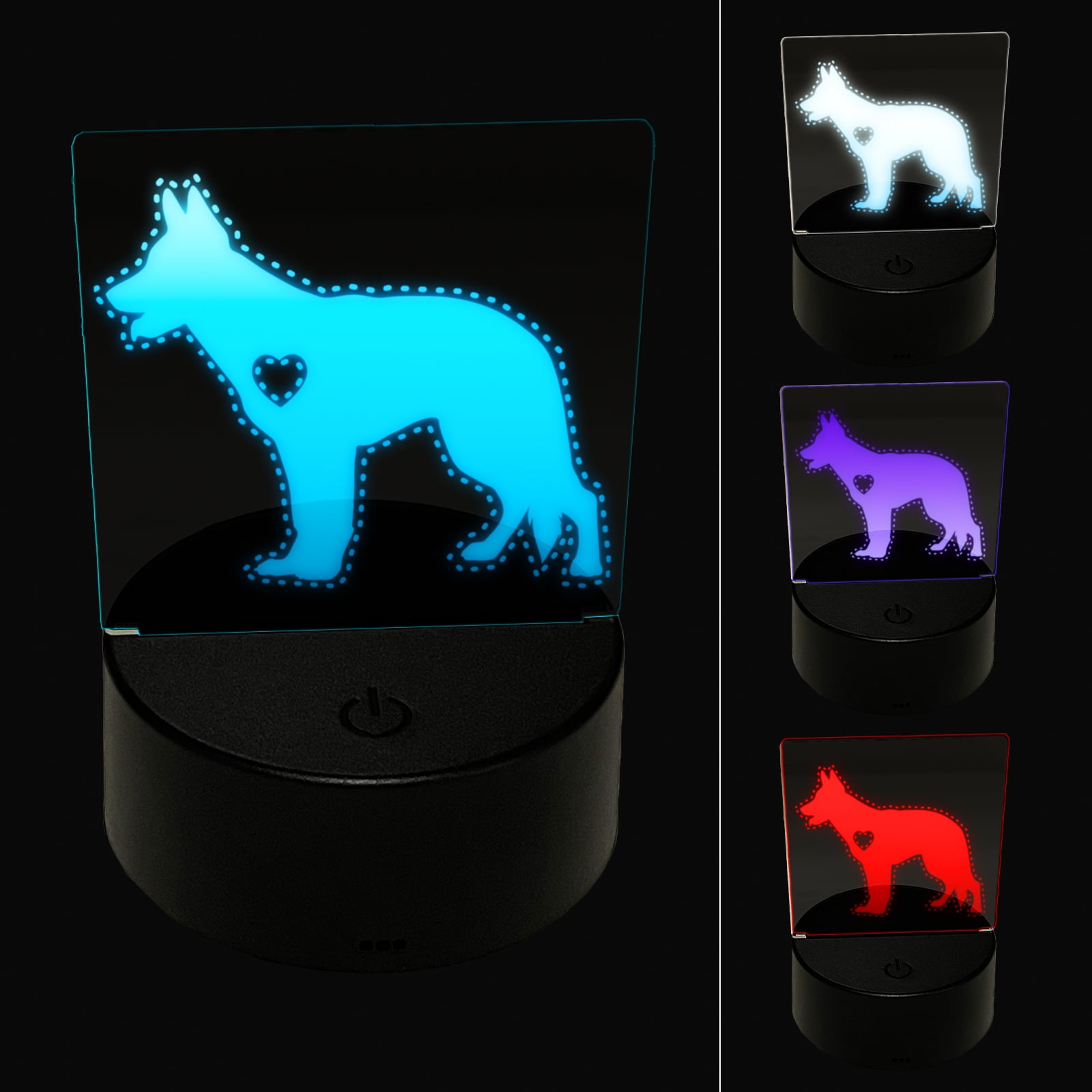 German Shepherd Dog with Heart LED Night Light Sign 3D Illusion Desk ...