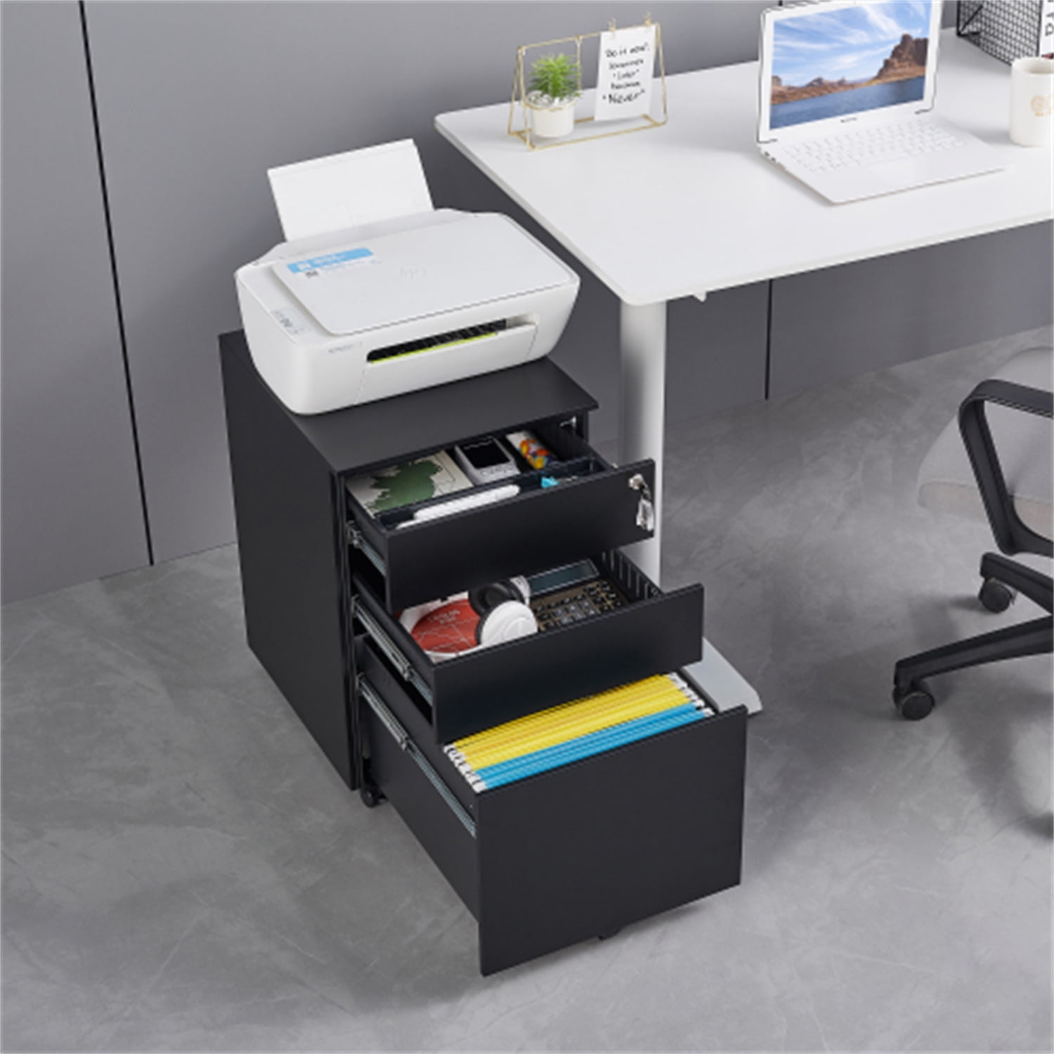 Leiln.Z 3 Drawer Mobile File Cabinet with Lock, Under Desk Metal File ...