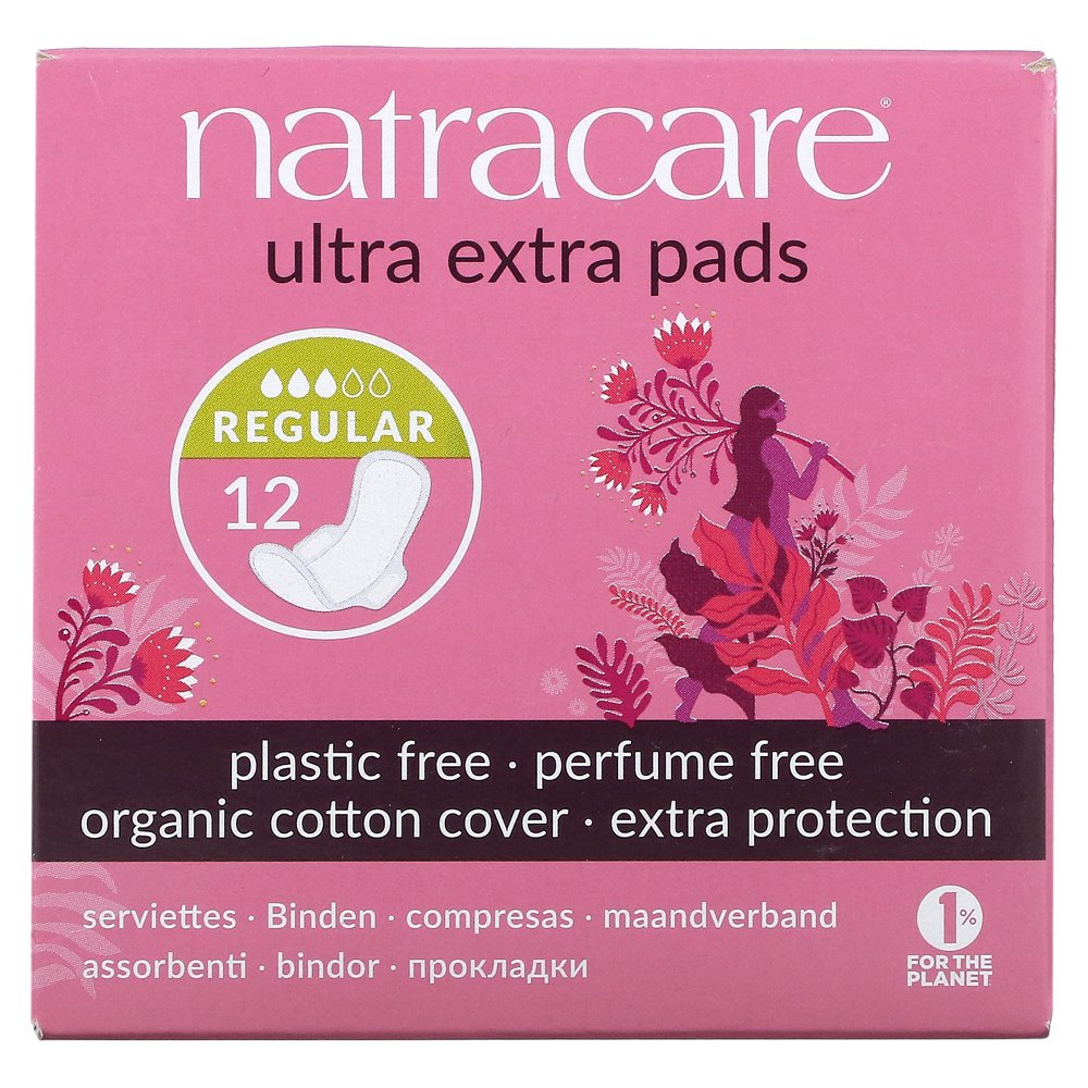 Natracare Ultra Extra Pads, Organic Cotton Cover, Regular, 12 Pads ...