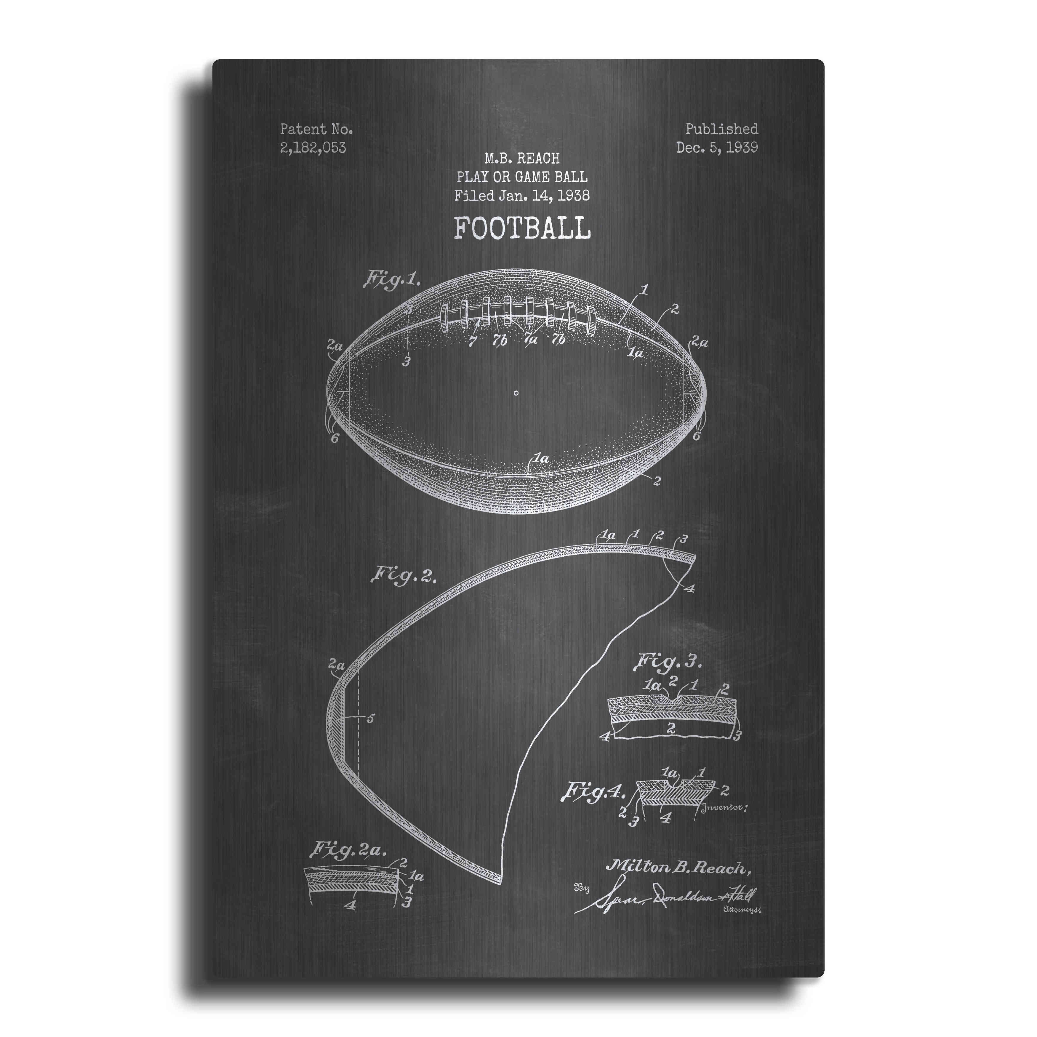Luxe Metal Art 'Football Blueprint Patent Chalkboard' Metal Wall Art ...