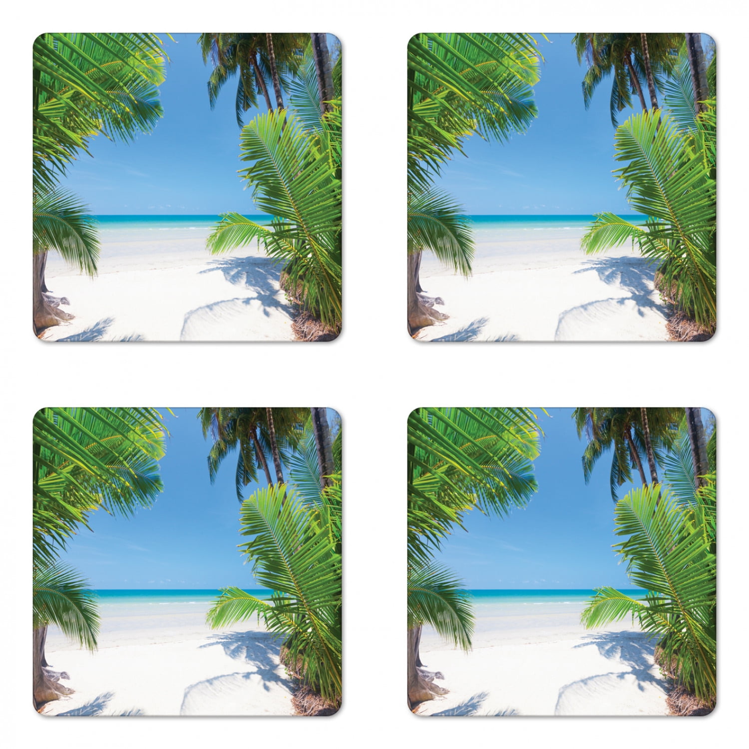 Ocean Coaster Set of 4, Palm Leaves and Tropical Beach Coastline ...
