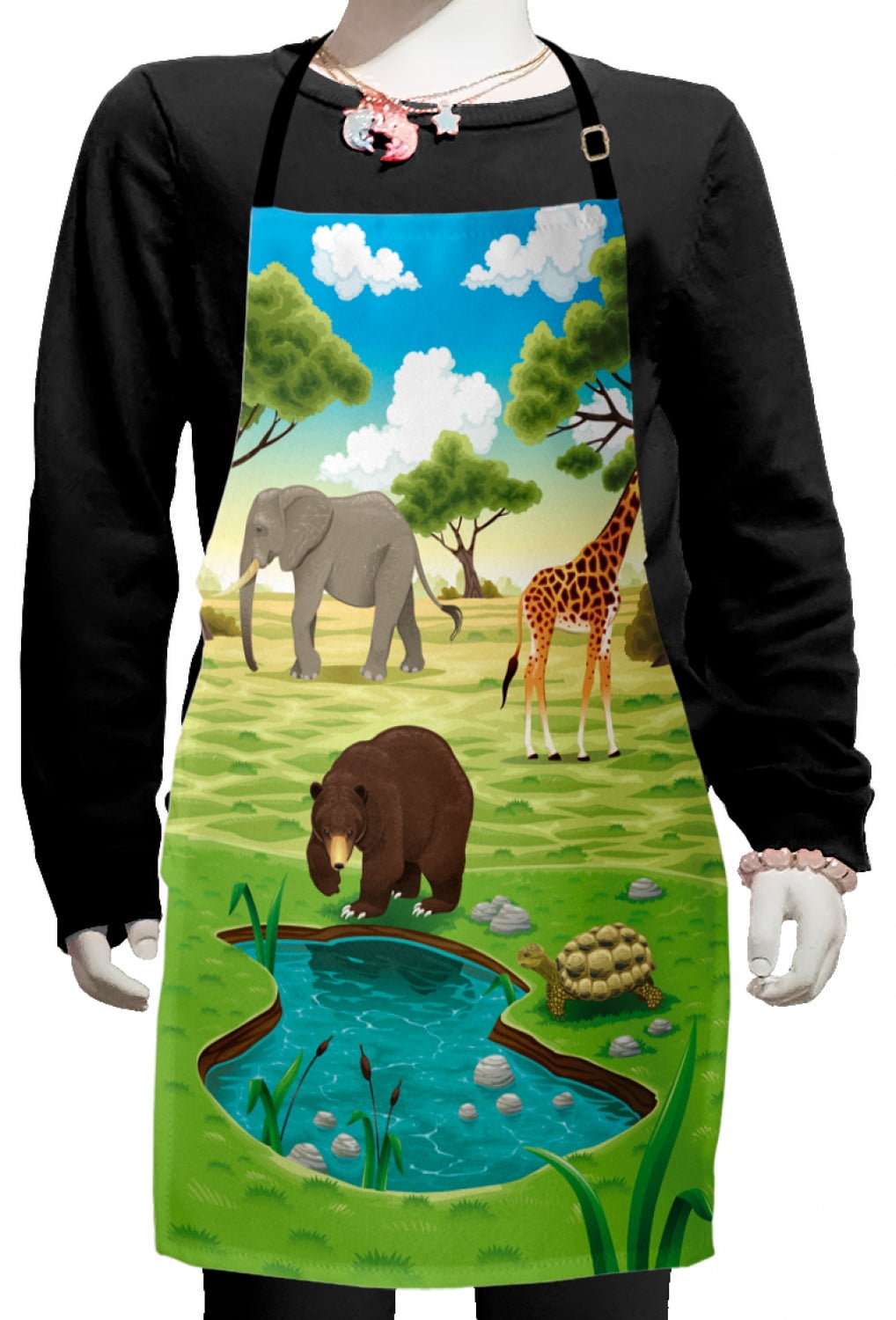 Turtle Kids Apron, Day in the Jungle Bear Elephant Giraffe Treesnd ...