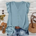 DAFPZW Women Tank Tops Fashion Solid Color Ruffles Cap Sleeves Button ...