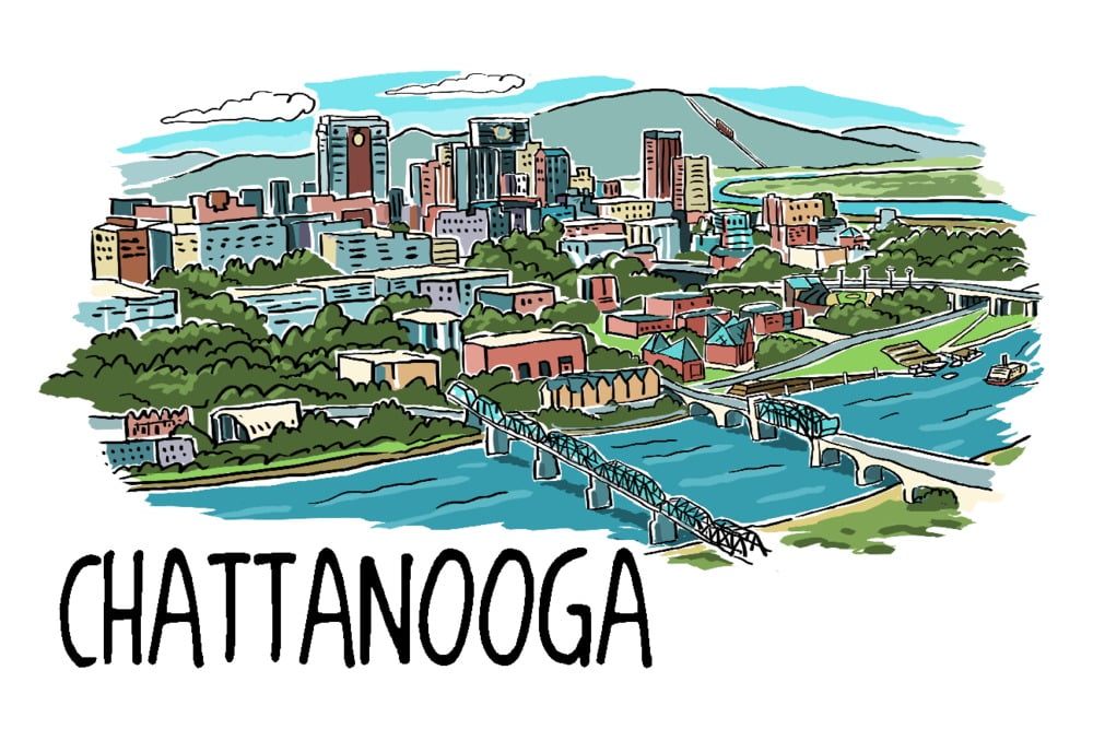 Chattanooga, Tennessee, Line Drawing (16x24 Giclee Gallery Art Print ...