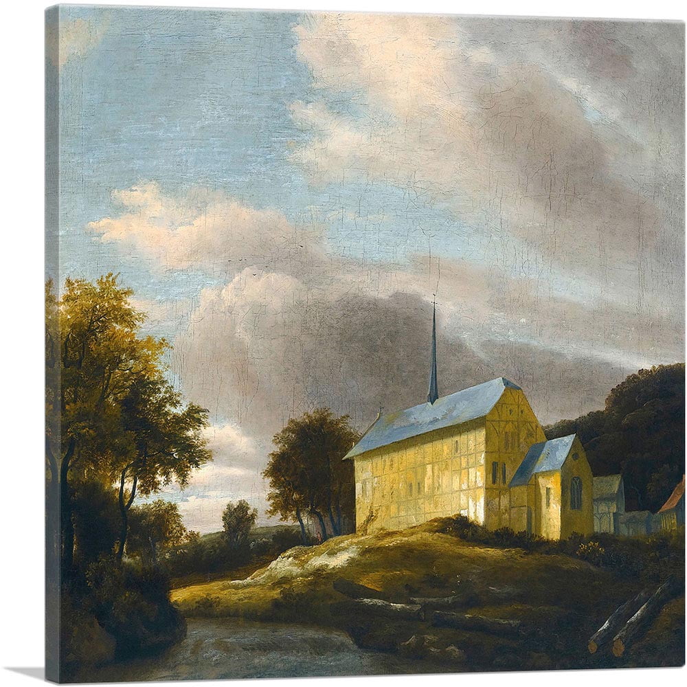 ARTCANVAS Wooded Landscape With a Timber Framed Church Canvas Art Print ...