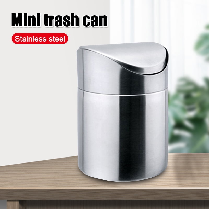 Stainless Steel Small Mini Trash with Swing Top Lid Countertop Trash ...