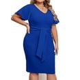Elegant Plain Bodycon V Neck Royal Blue Plus Size Dresses