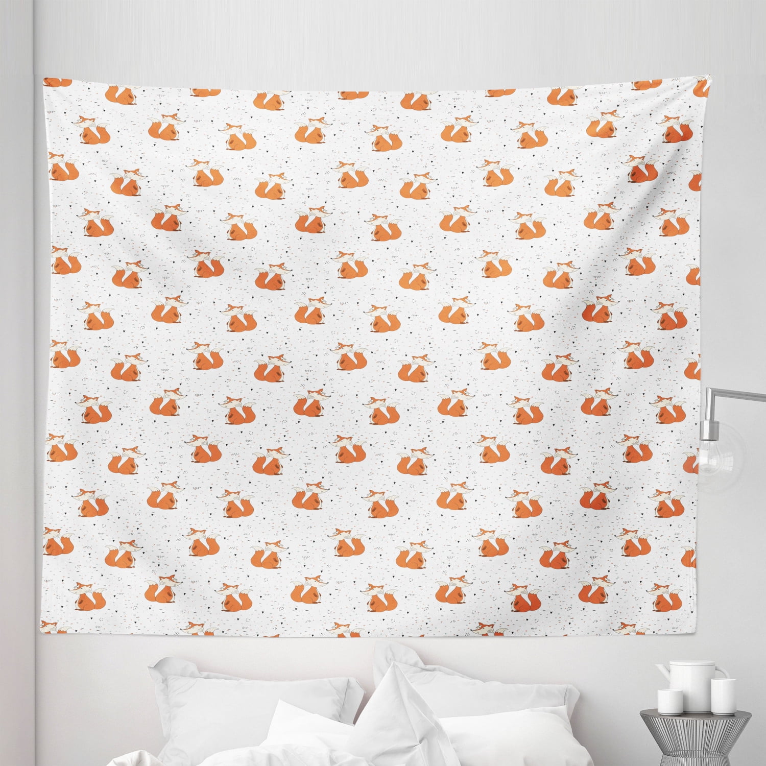 Fox Tapestry, Hand Drawn Foxes on Abstract Background with Colorful ...