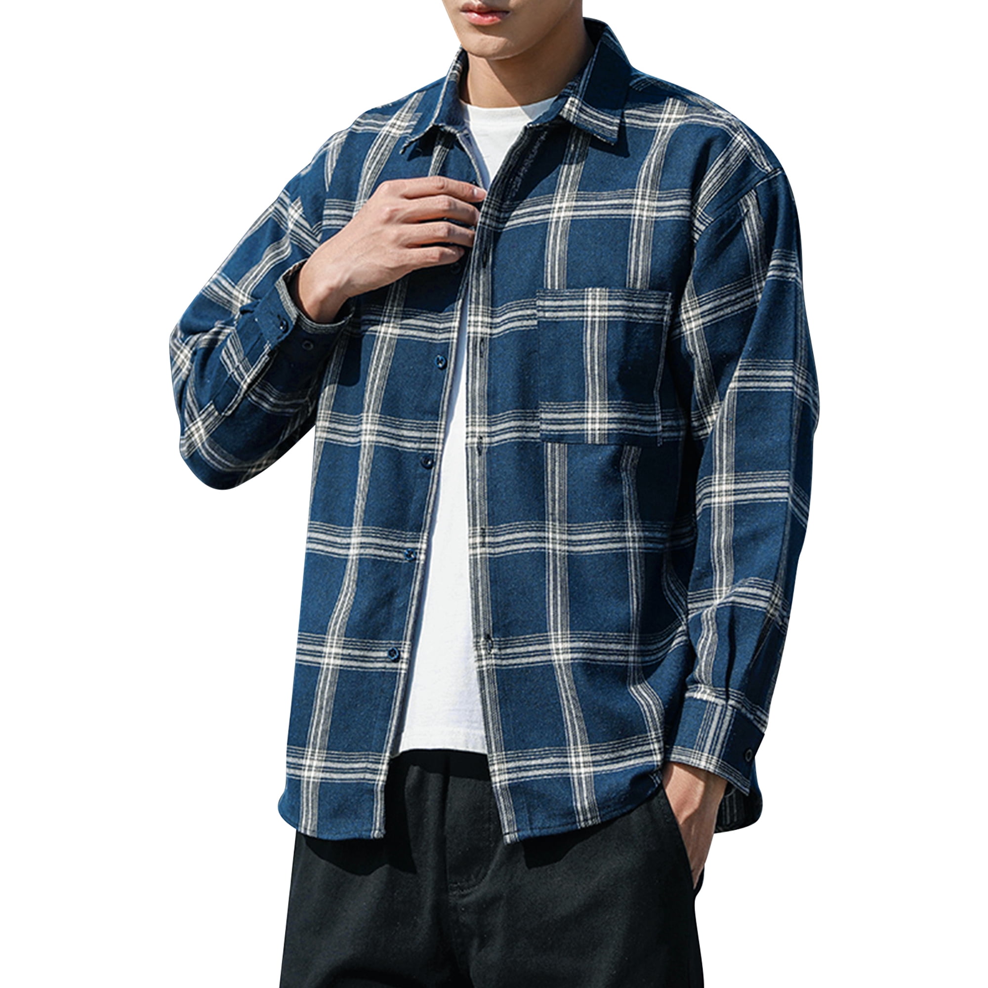Click here for Thefound Man Plaid Coat Lapel Long Sleeve Chest Po... prices