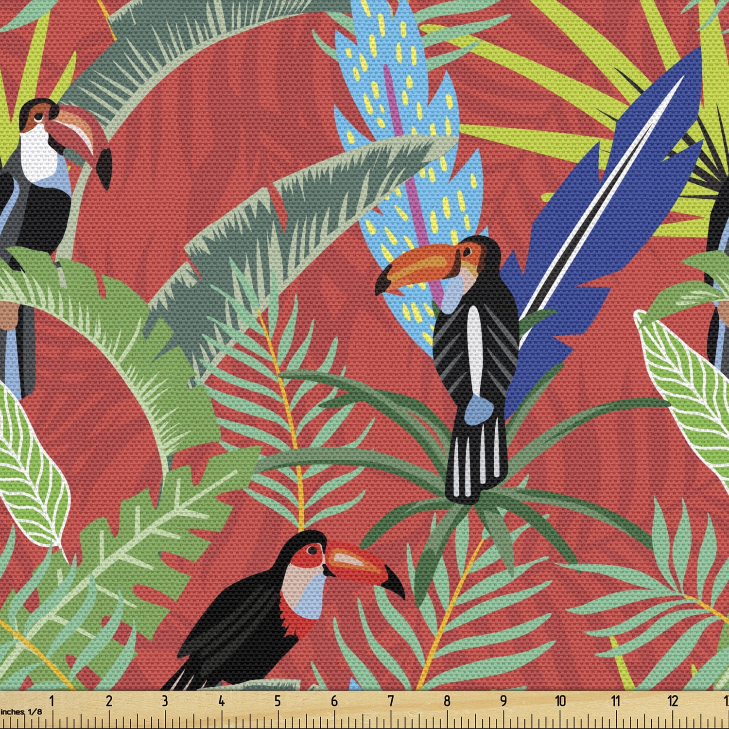 Toucan Fabric by the Yard Upholstery, Tropical Birds Sitting on ...