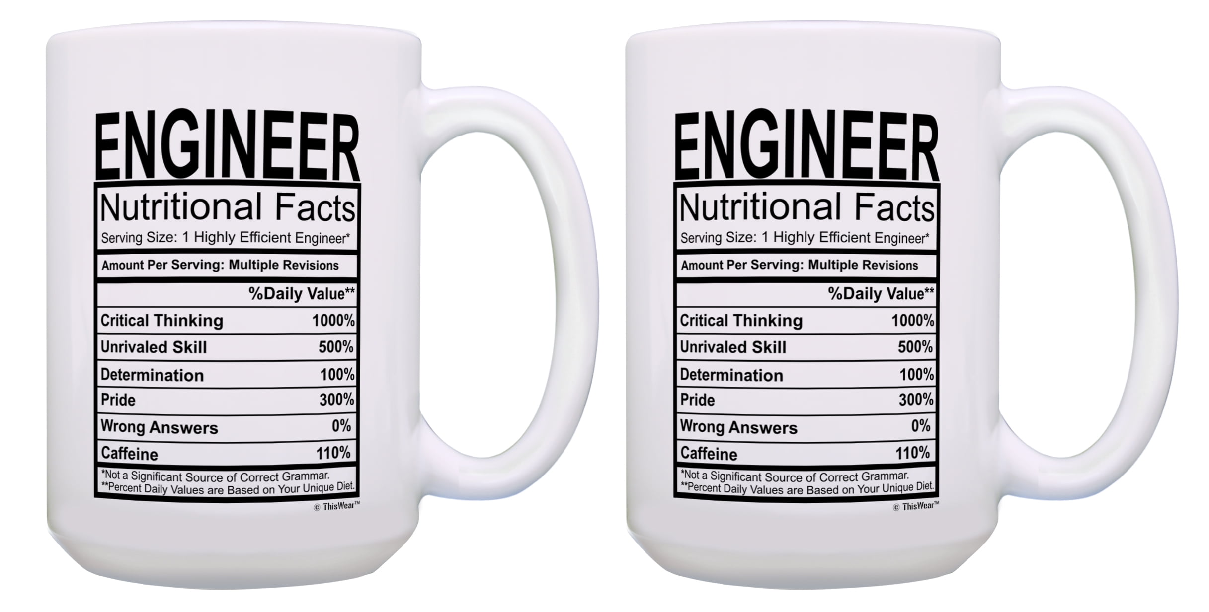 ThisWear Funny Gifts for Engineers Engineer Nutritional Facts Engineer Gifts Funny 2 Pack 15oz ...