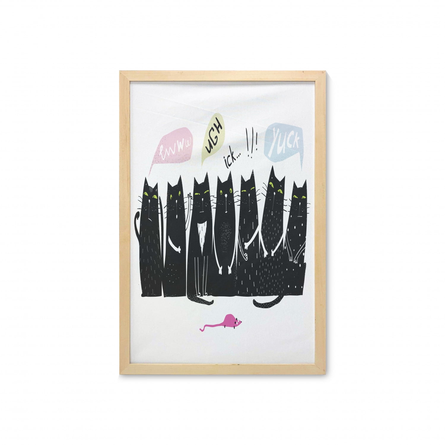 Cats Wall Art with Frame, Kitties Looking at a Mouse and Talking Ugh ...
