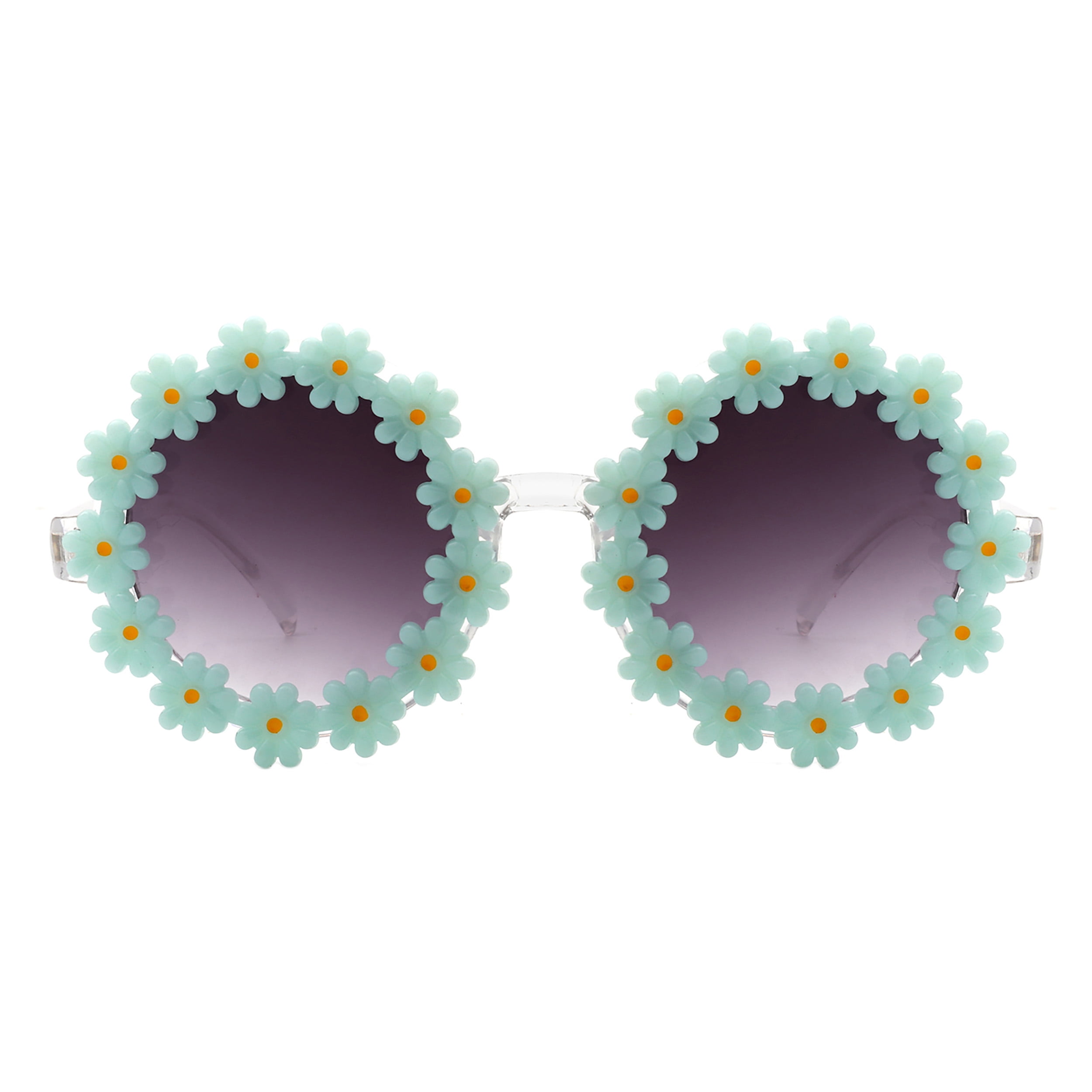 Green Daisy Flower Sunglasses Round Oversized Festival Floral Shades UV ...