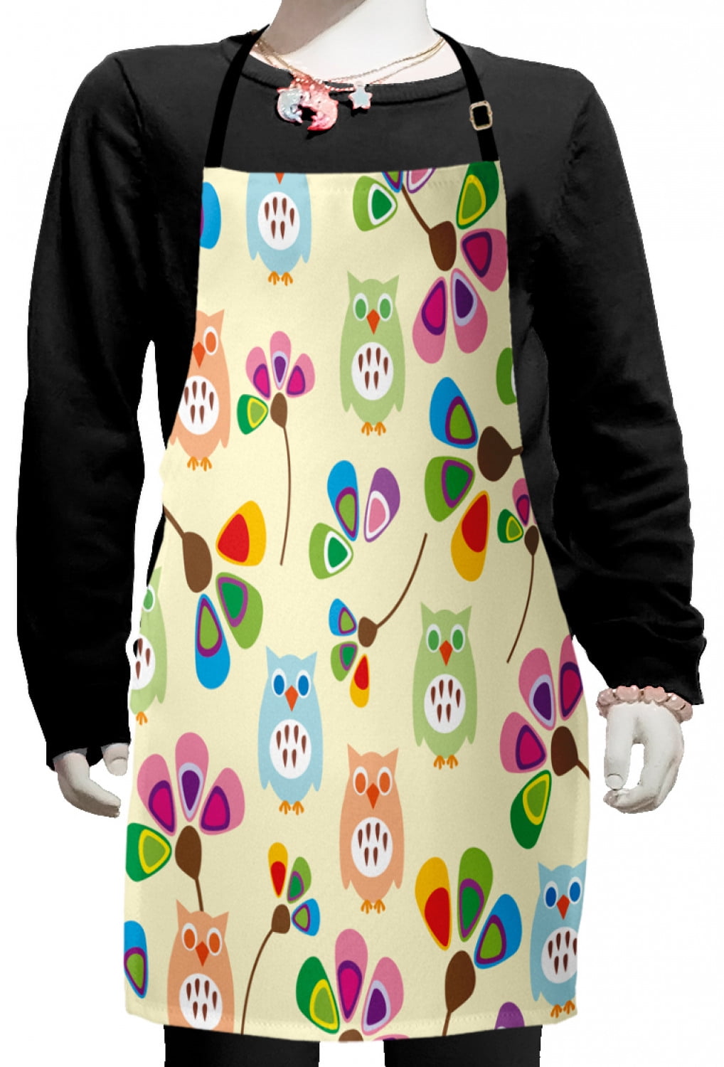 Cartoon Kids Apron, Design Owls Flowers Leaves Branches Kid Nursery ...