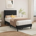 Alazyhome Twin Size Linen Upholstered Platform Bed Frame With Button