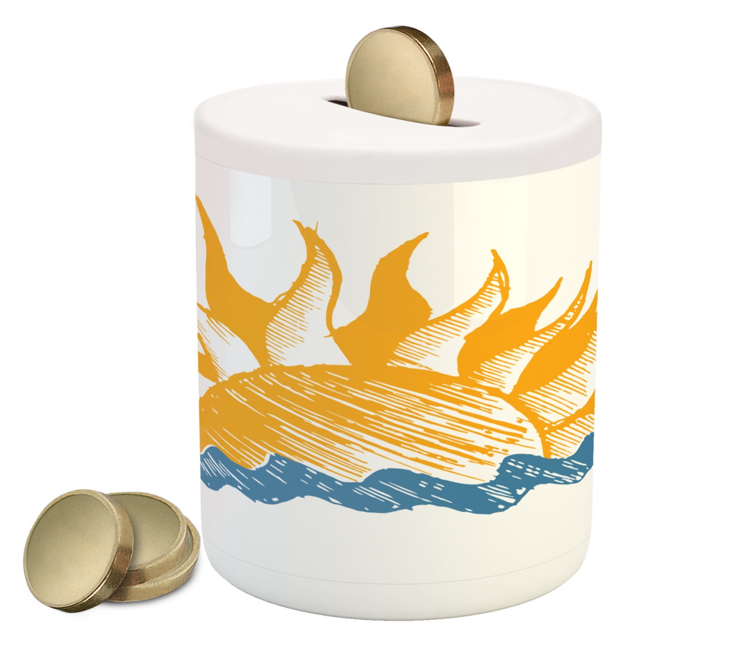 Modern Piggy Bank, Source of Life Sun Like Beams and Wave Like Clouds ...