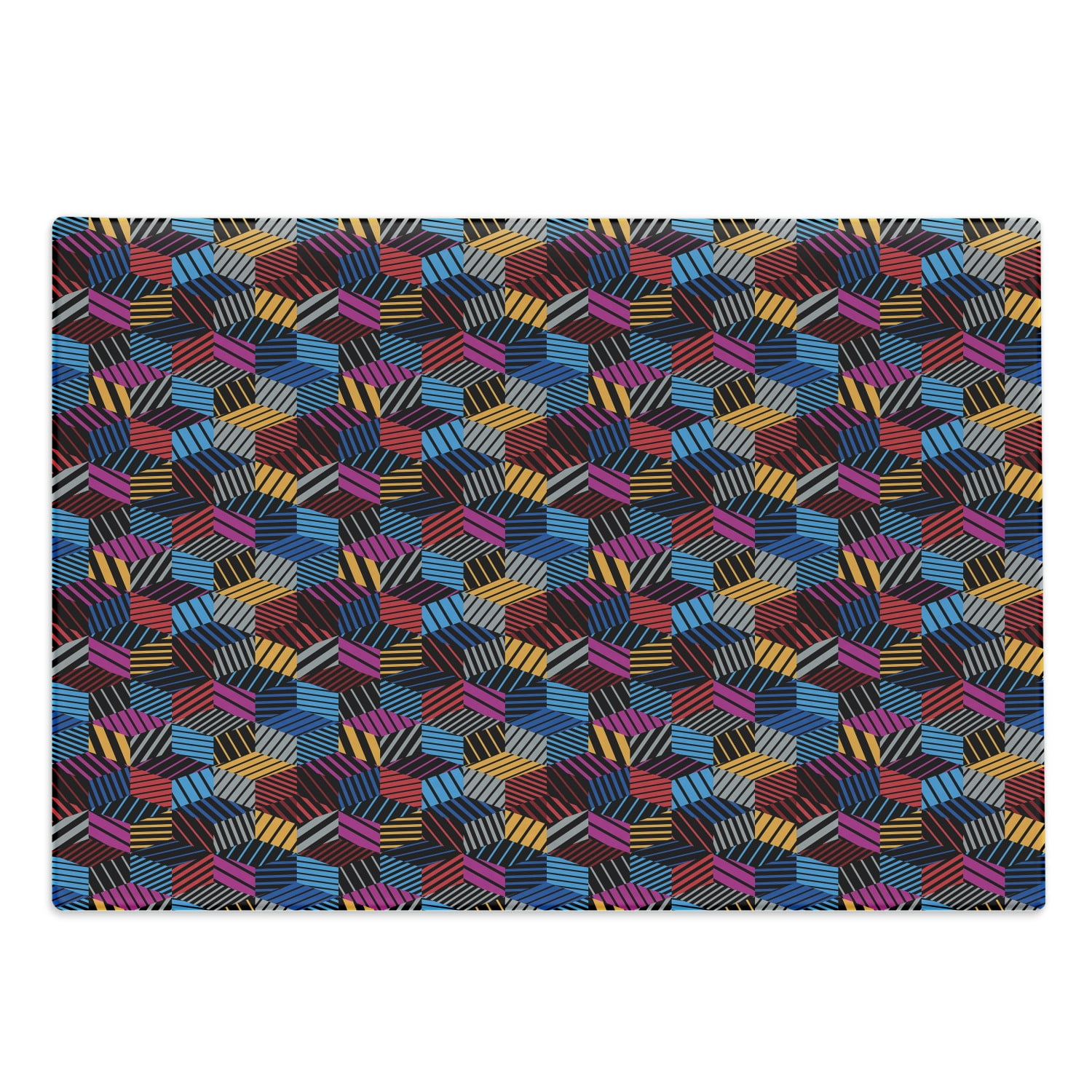 Geometric Cutting Board, Stripped 3 Dimensional Cube Pattern Vibrant ...