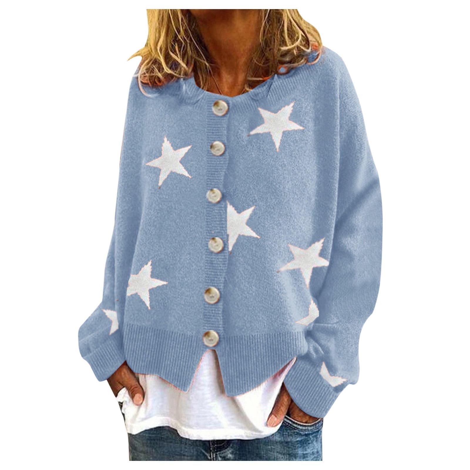 outfmvch cardigan for women coat cardigans star printing long sleeve ...