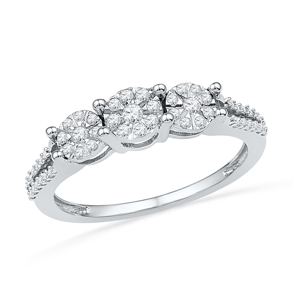 Three Cluster Engagement Ring in Sterling Silver - Walmart.com