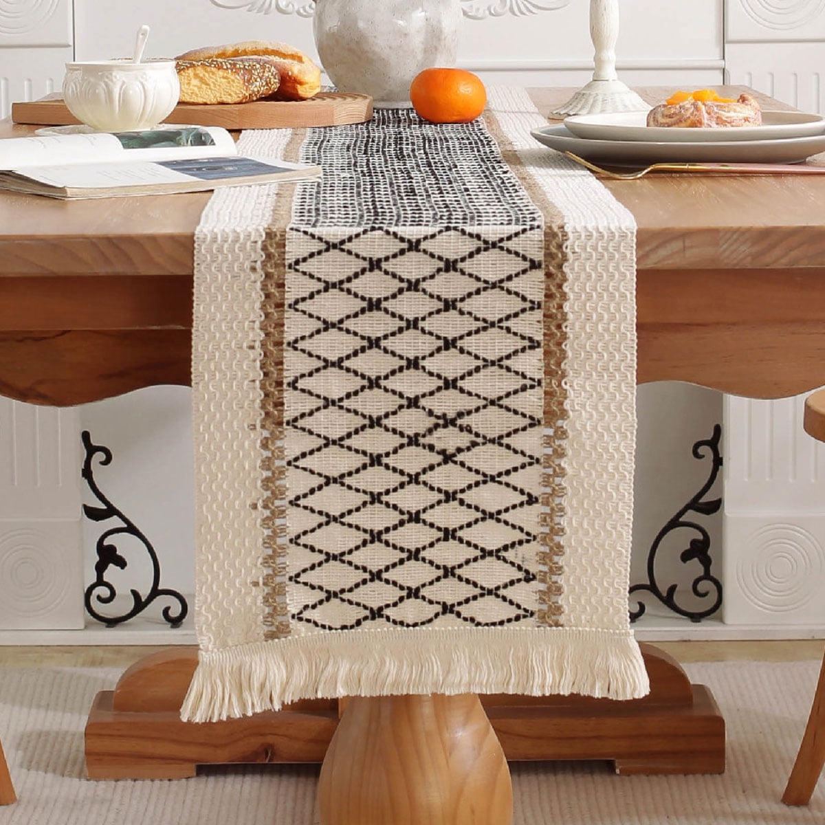 Patchwork burlap table pants Farmhouse style, Country style woven ...