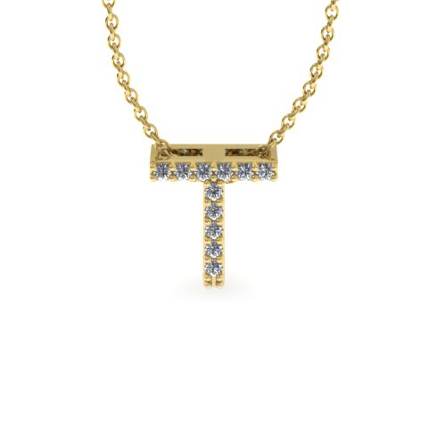 SuperJeweler T Initial Necklace In 14 Karat Yellow Gold With 11 ...