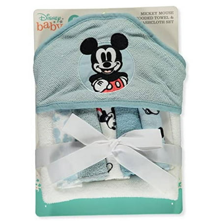 Disney Baby Mickey Mouse Hooded Towel with 5 Piece Washcloth Set, Cool ...