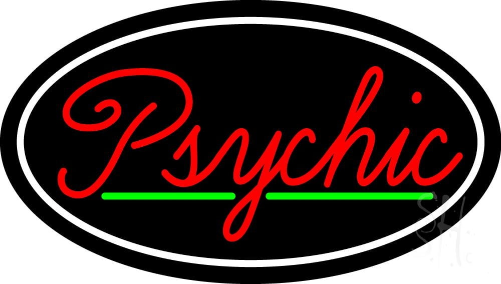 Cursive Red Psychic White Border With Green Line LED Neon Sign 20" Tall ...